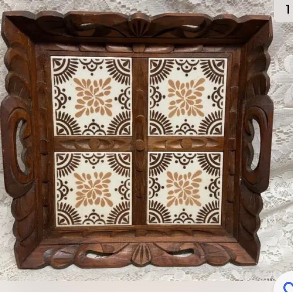 Dining | Rare Handcrafted Heavy Tiled Serving Tray 14in L X 13in W ...
